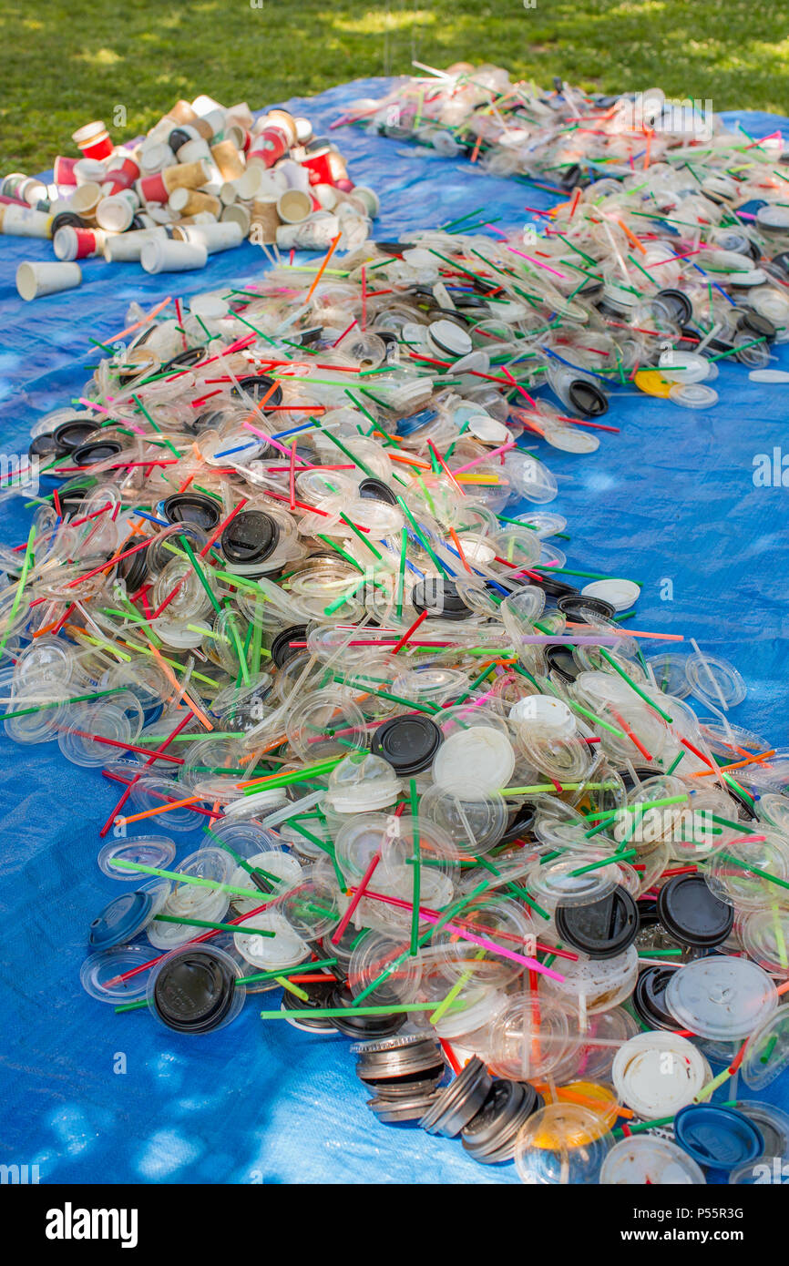 Piles of non-recyclable cups and straws destined for the landfill Stock ...