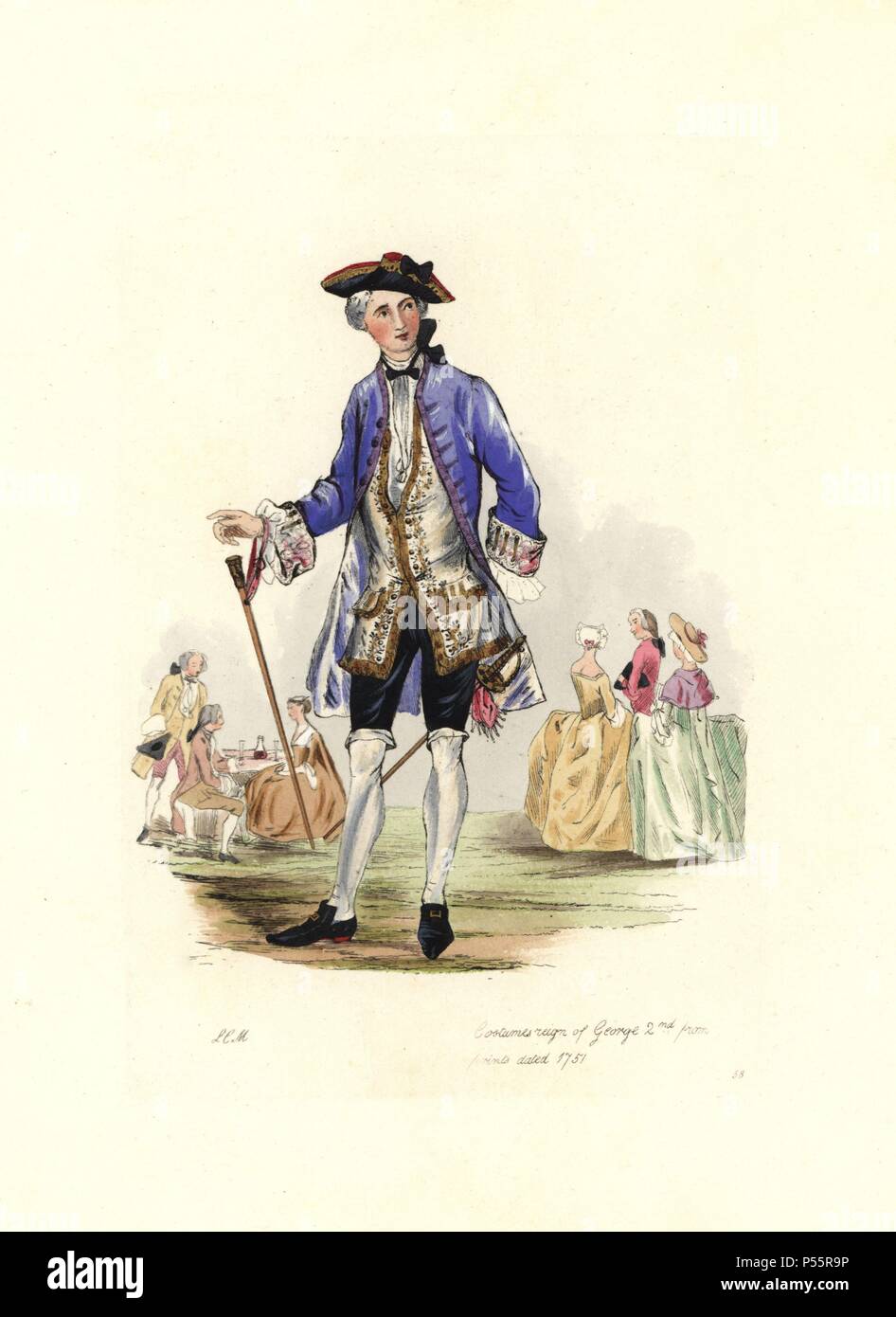 Costumes from the reign of George II, 1751, from views of Vauxhall ...