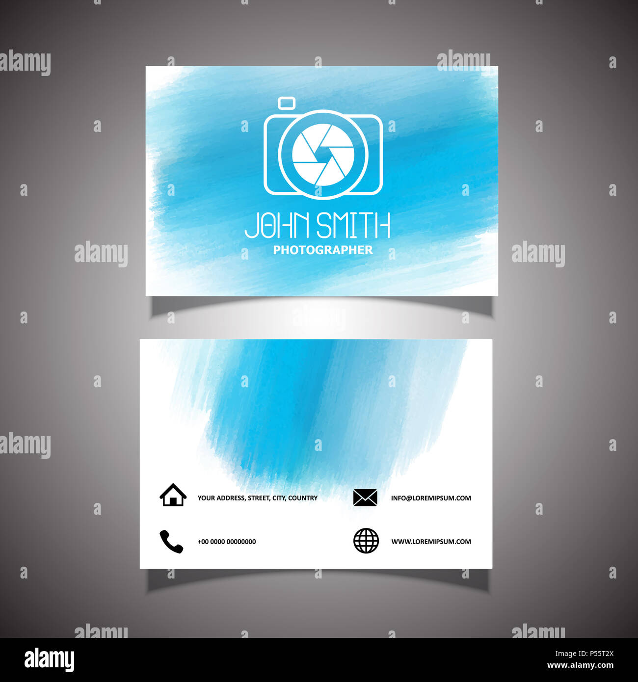 Business card template for photographer with camera icon Stock Photo ...