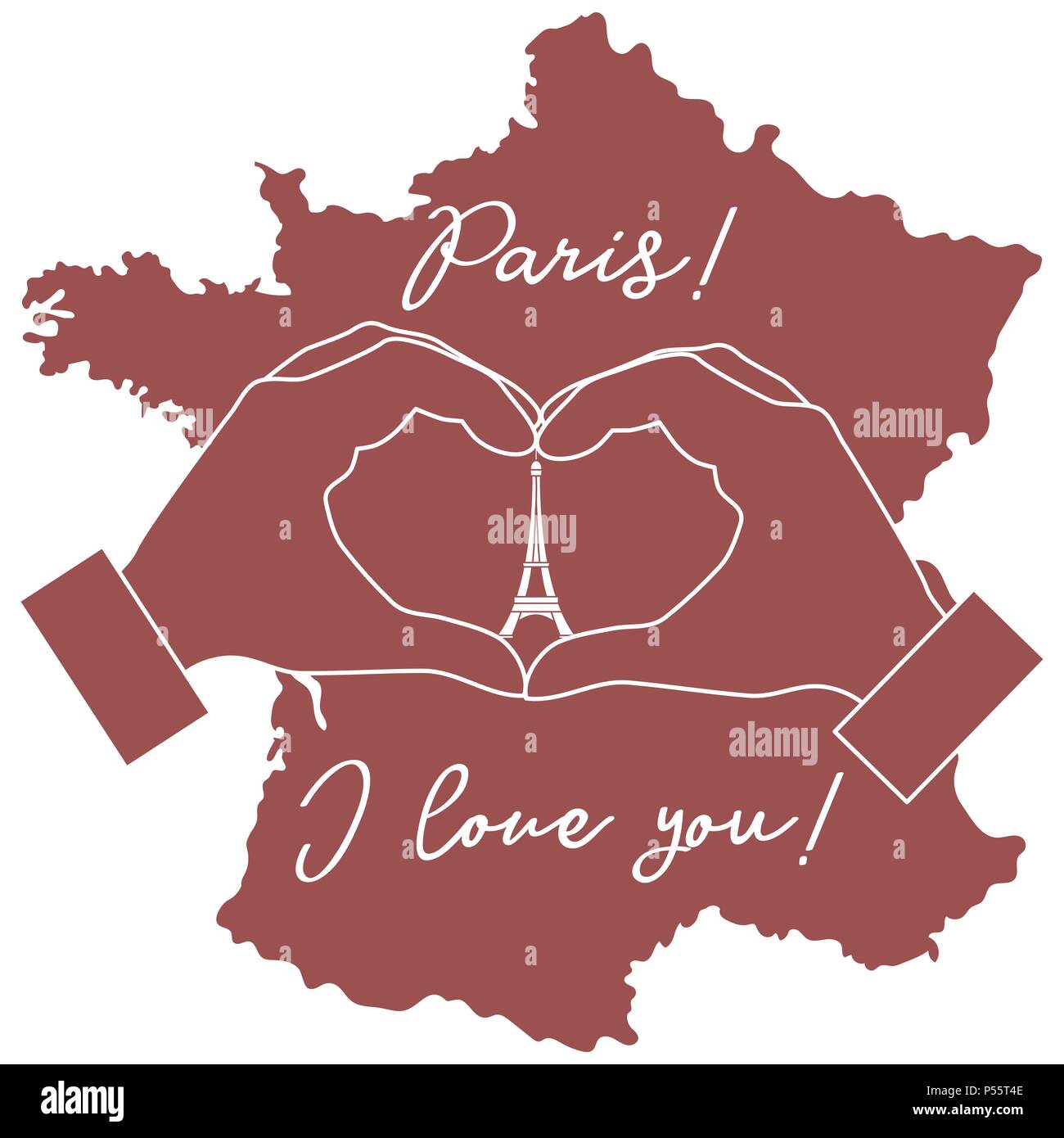Hand making a heart shape. Tower, symbol of Paris. The inscription ...