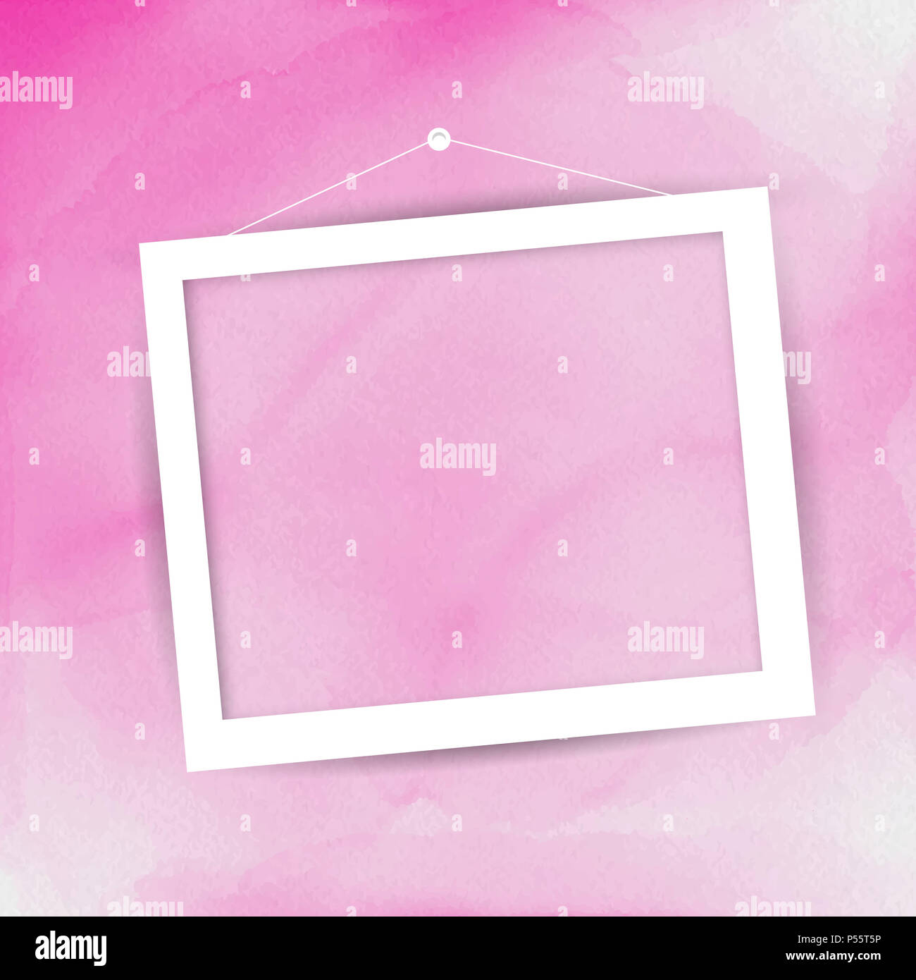 Blank picture frame hanging on a pink watercolour background Stock ...