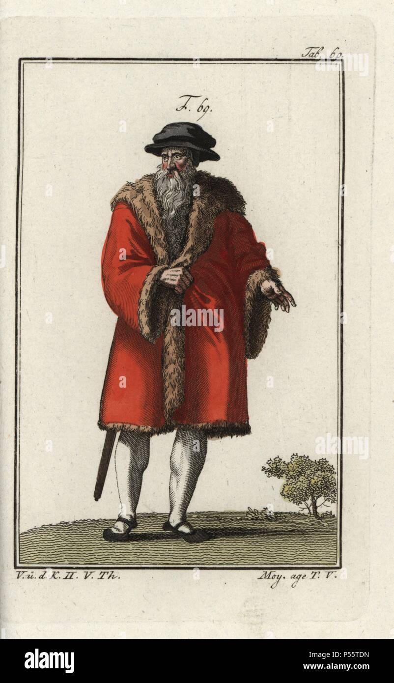 Nobleman of Bohemia, 1500s and 1600s. Handcolored copperplate engraving ...