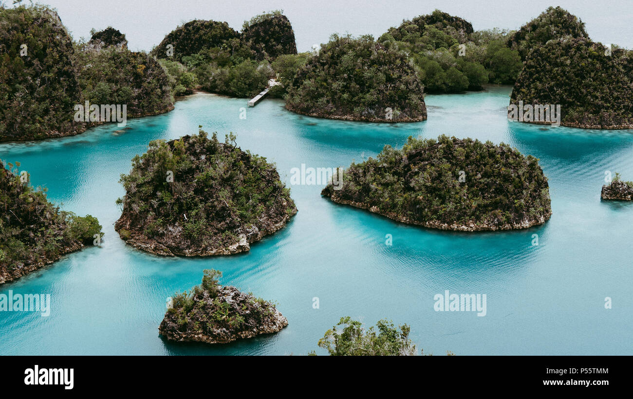 View from the top viewpoint of Pianemo island overgrown with jungle ...