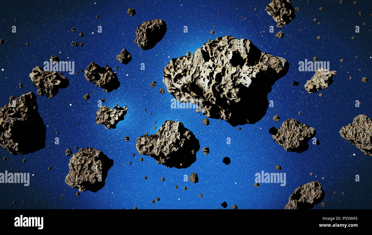 a group of asteroids in front of a star background Stock Photo - Alamy
