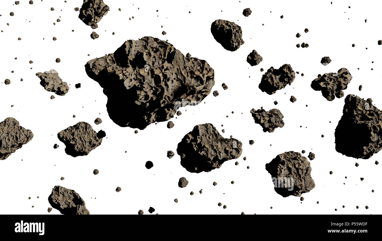 group of asteroids isolated on white background Stock Photo - Alamy