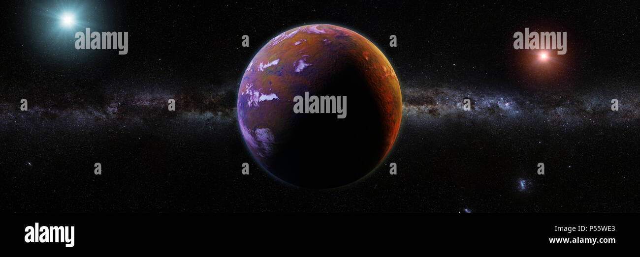 beautiful exoplanet orbiting an alien binary star system (3d space ...