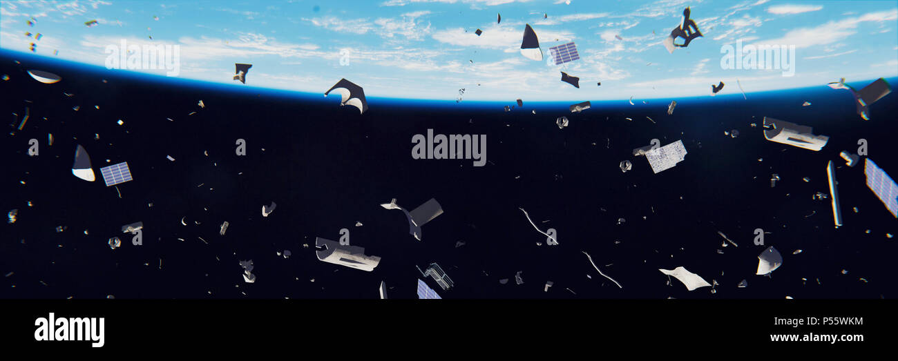 space debris in Earth orbit, dangerous junk orbiting around the blue ...