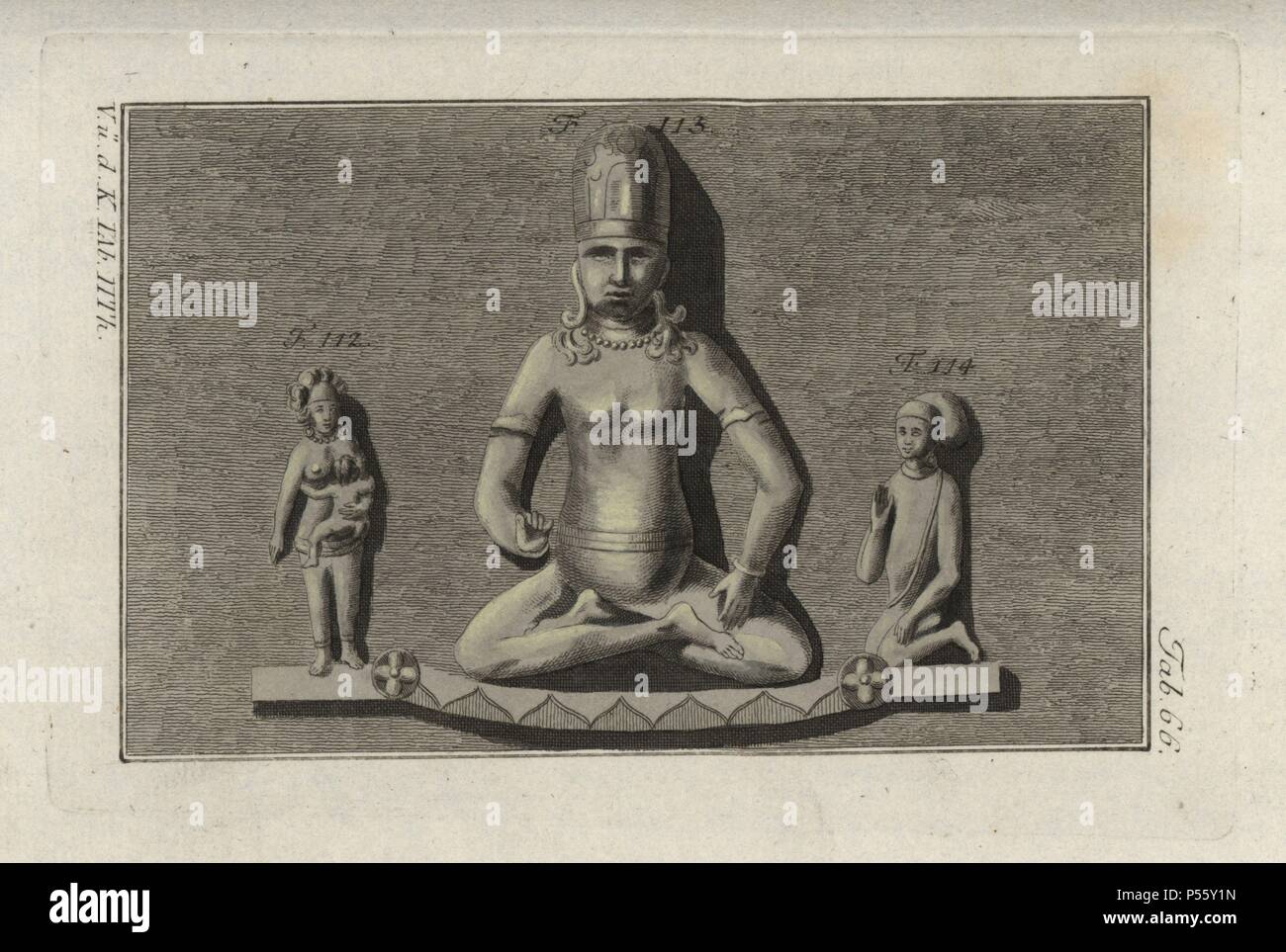 Three Indian figures from a monument. Handcolored copperplate engraving ...