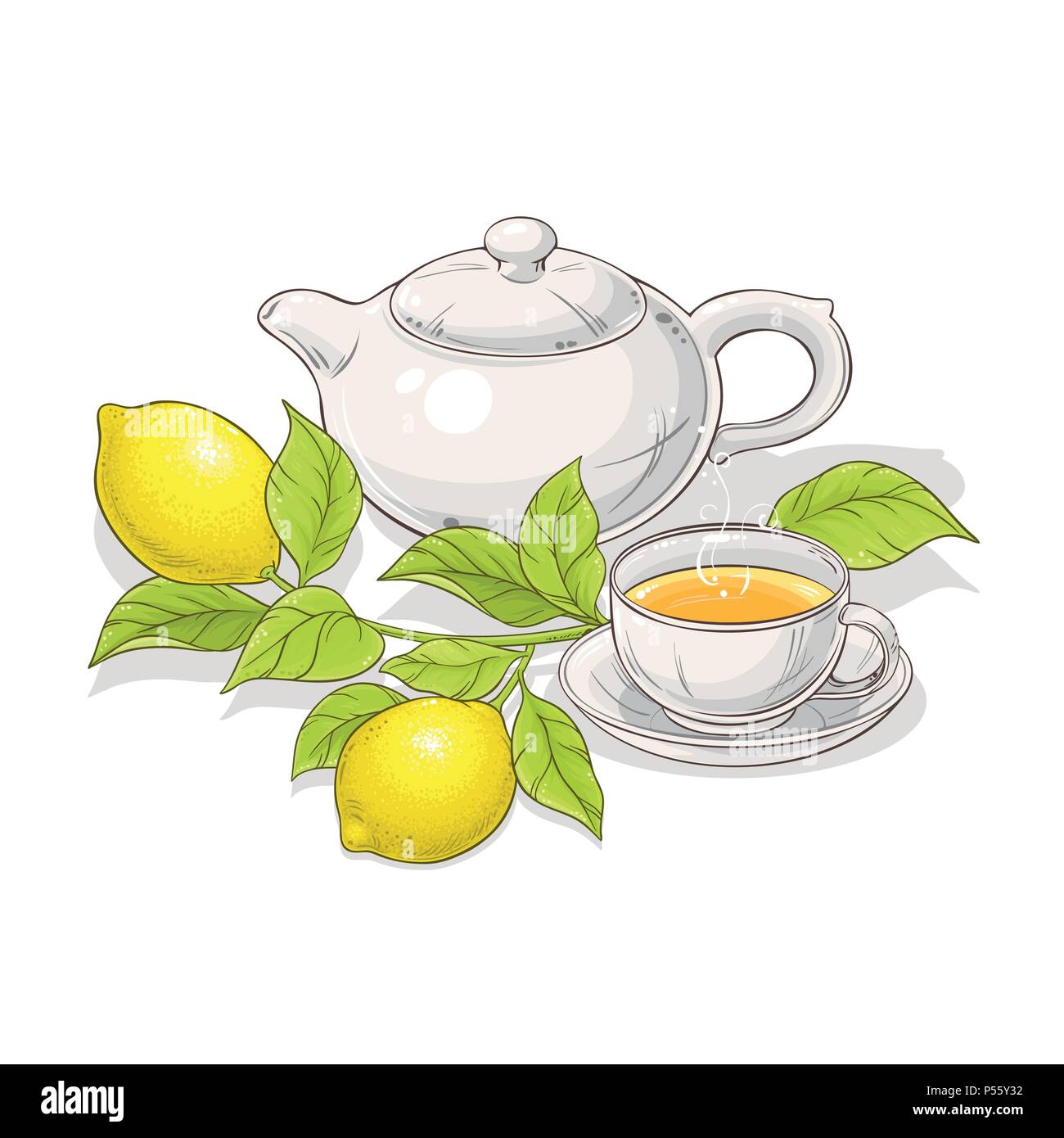 lemon tea in teapot illustration on white background Stock Vector Image ...