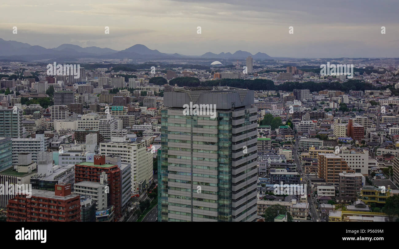 Sendai, Japan - Oct 3, 2017. Aerial view of Sendai, Japan. Sendai is ...
