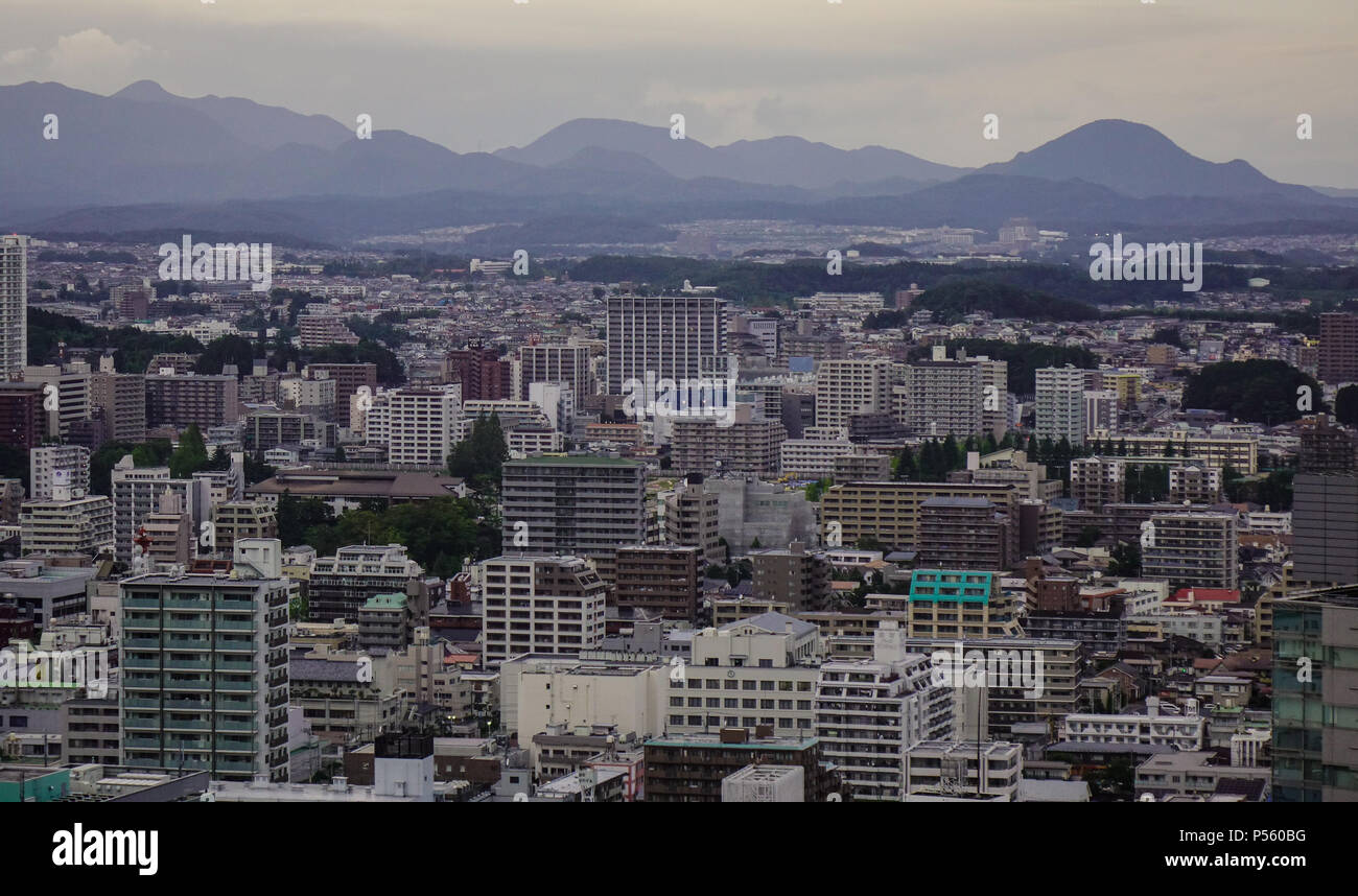 Sendai, Japan - Oct 3, 2017. Aerial view of Sendai, Japan. Sendai is ...