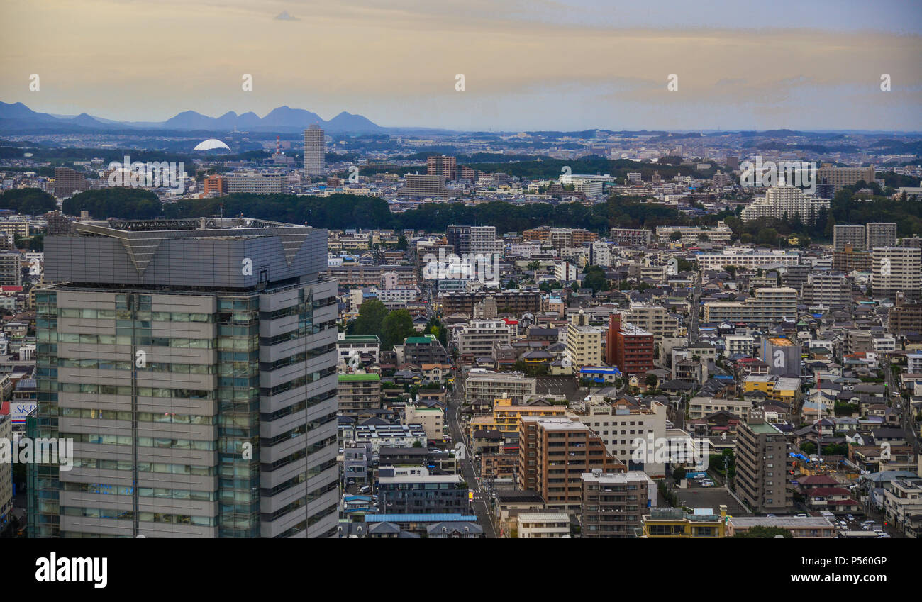 Sendai, Japan - Oct 3, 2017. Aerial view of Sendai, Japan. Sendai is ...