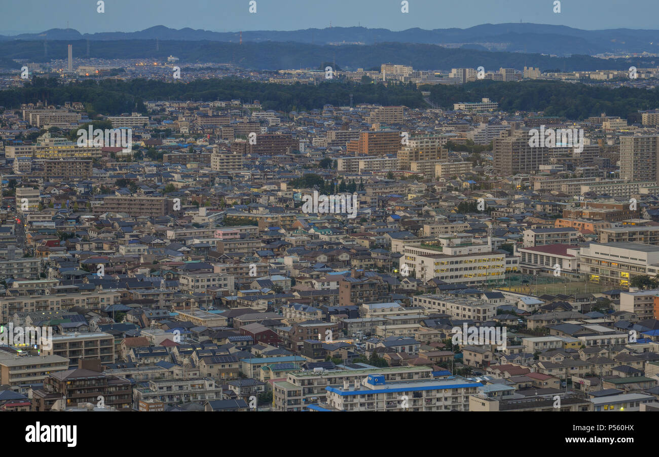 Sendai, Japan - Oct 3, 2017. Aerial view of Sendai, Japan. Sendai is ...