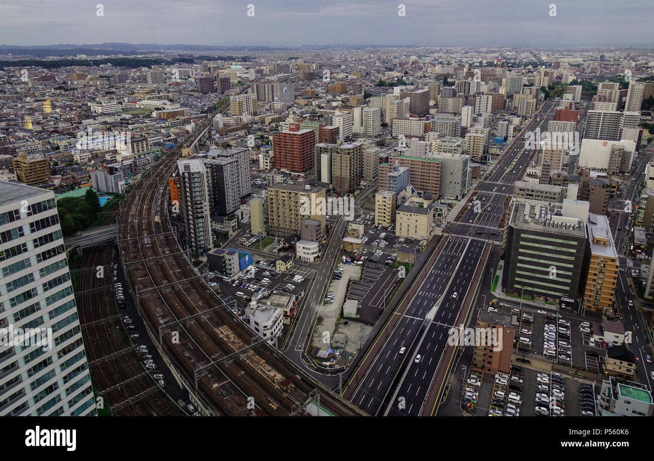 Sendai, Japan - Oct 3, 2017. Aerial view of Sendai, Japan. Sendai is ...
