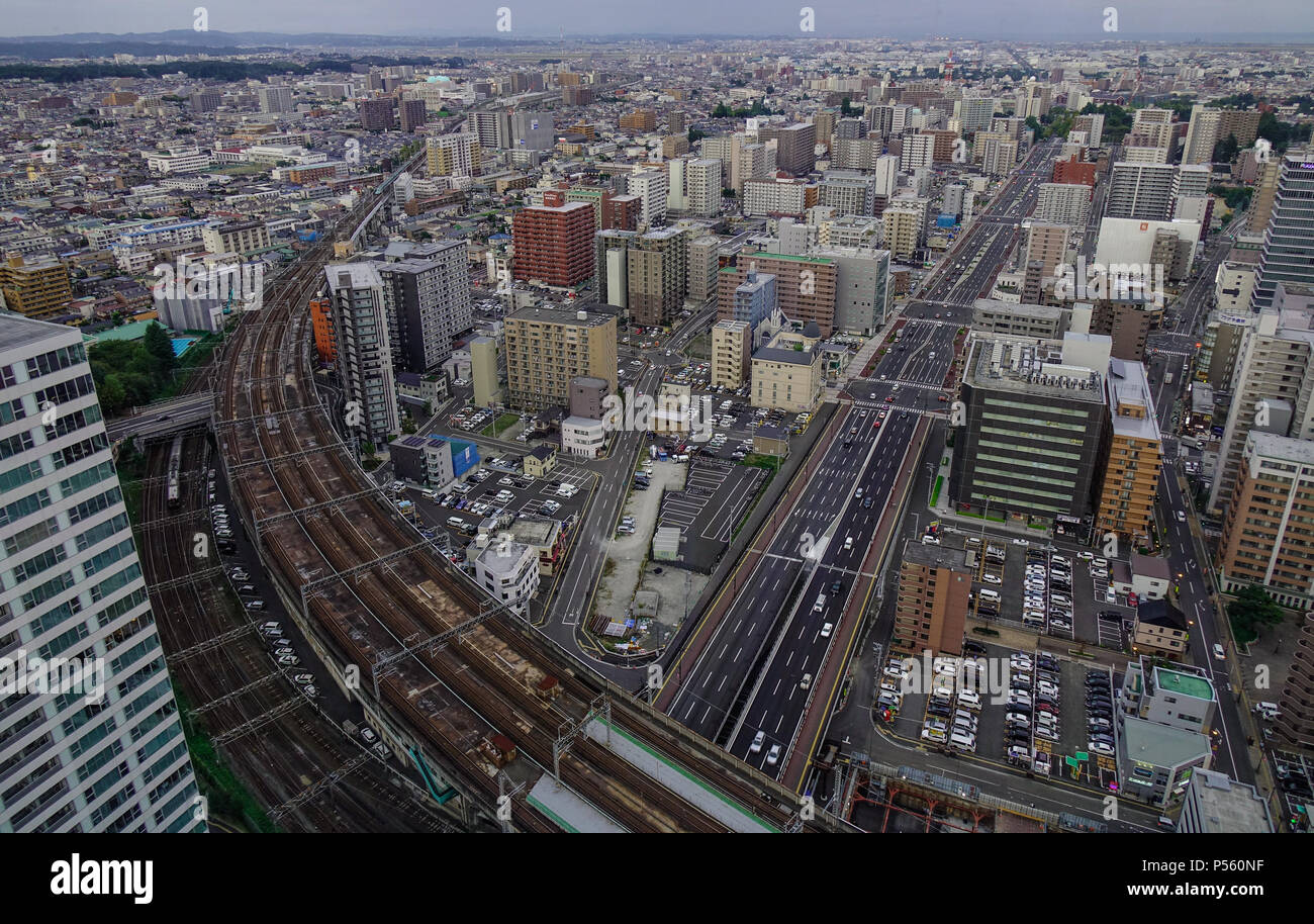 Sendai, Japan - Oct 3, 2017. Aerial view of Sendai, Japan. Sendai is ...