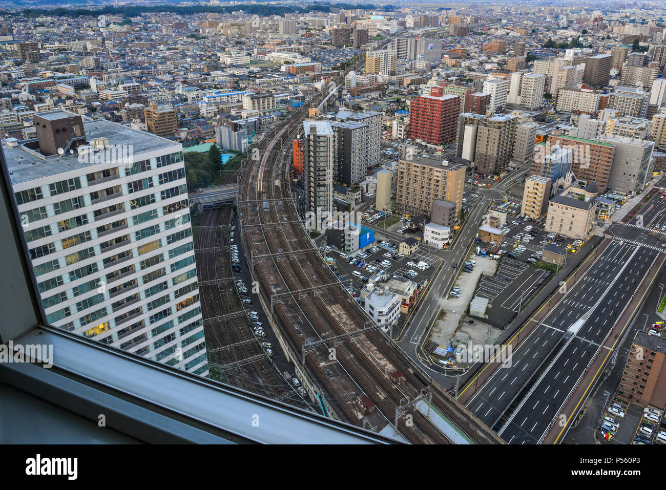 Sendai, Japan - Oct 3, 2017. Aerial view of Sendai, Japan. Sendai is ...