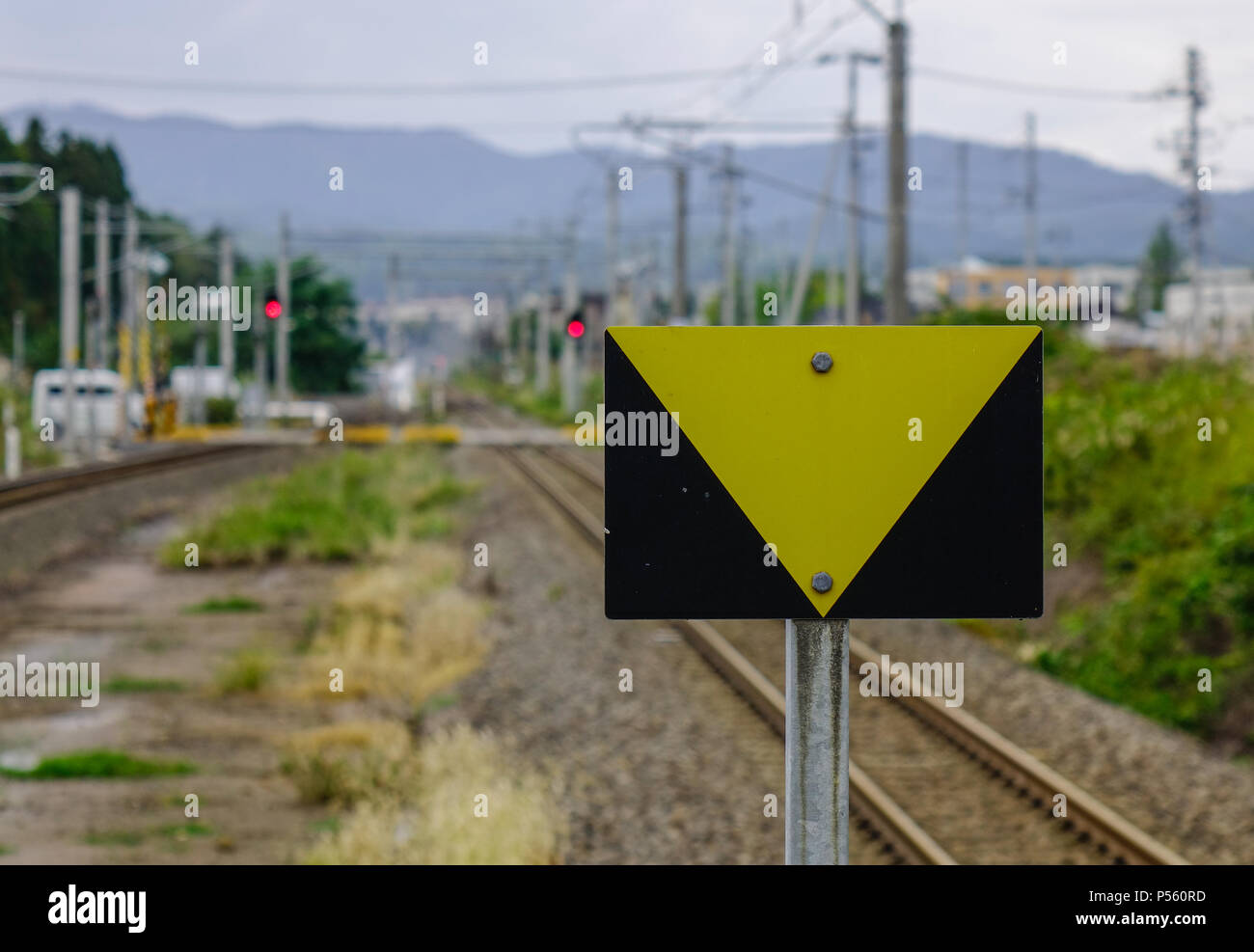 Sign board with rail tracks at station in Aomori, Japan Stock Photo - Alamy