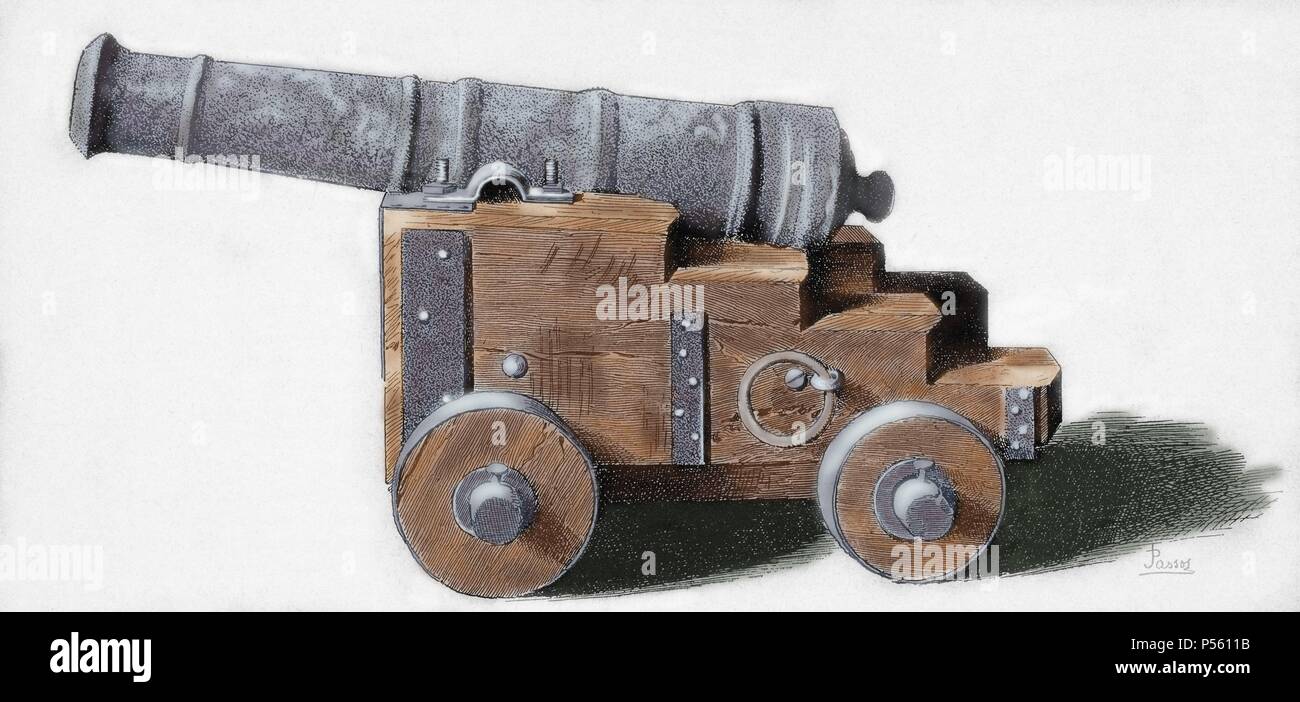 Iron cannon. Late 18th century. Colored engraving Stock Photo - Alamy