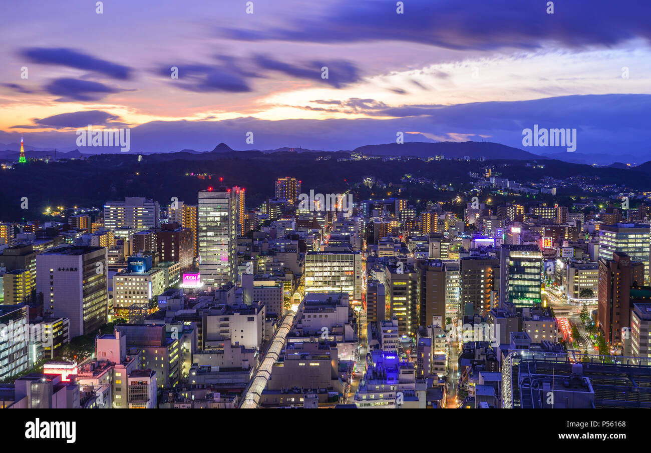Sendai, Japan - Oct 3, 2017. Night view of Sendai, Japan. Sendai is the ...