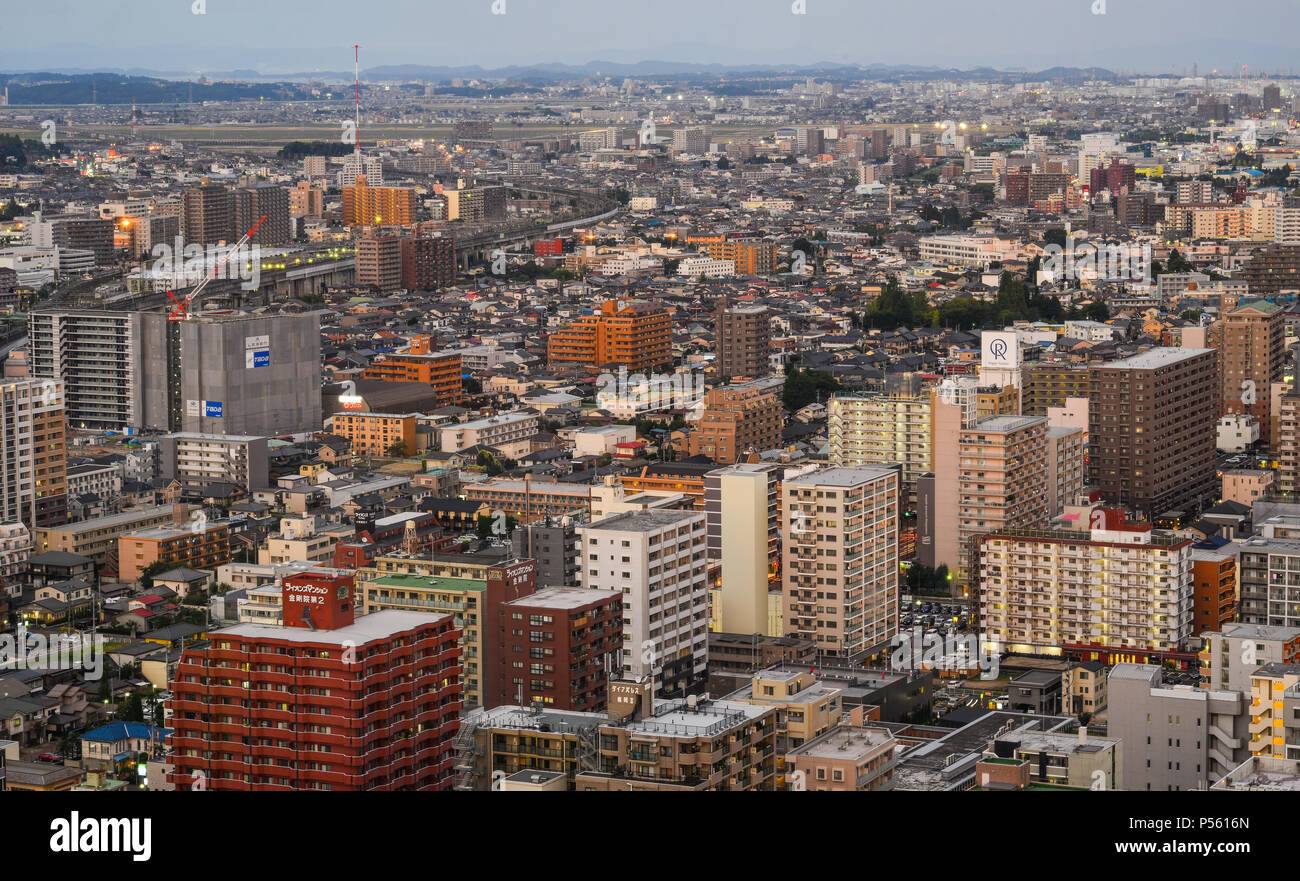Sendai, Japan - Oct 3, 2017. Aerial view of Sendai, Japan. Sendai is ...