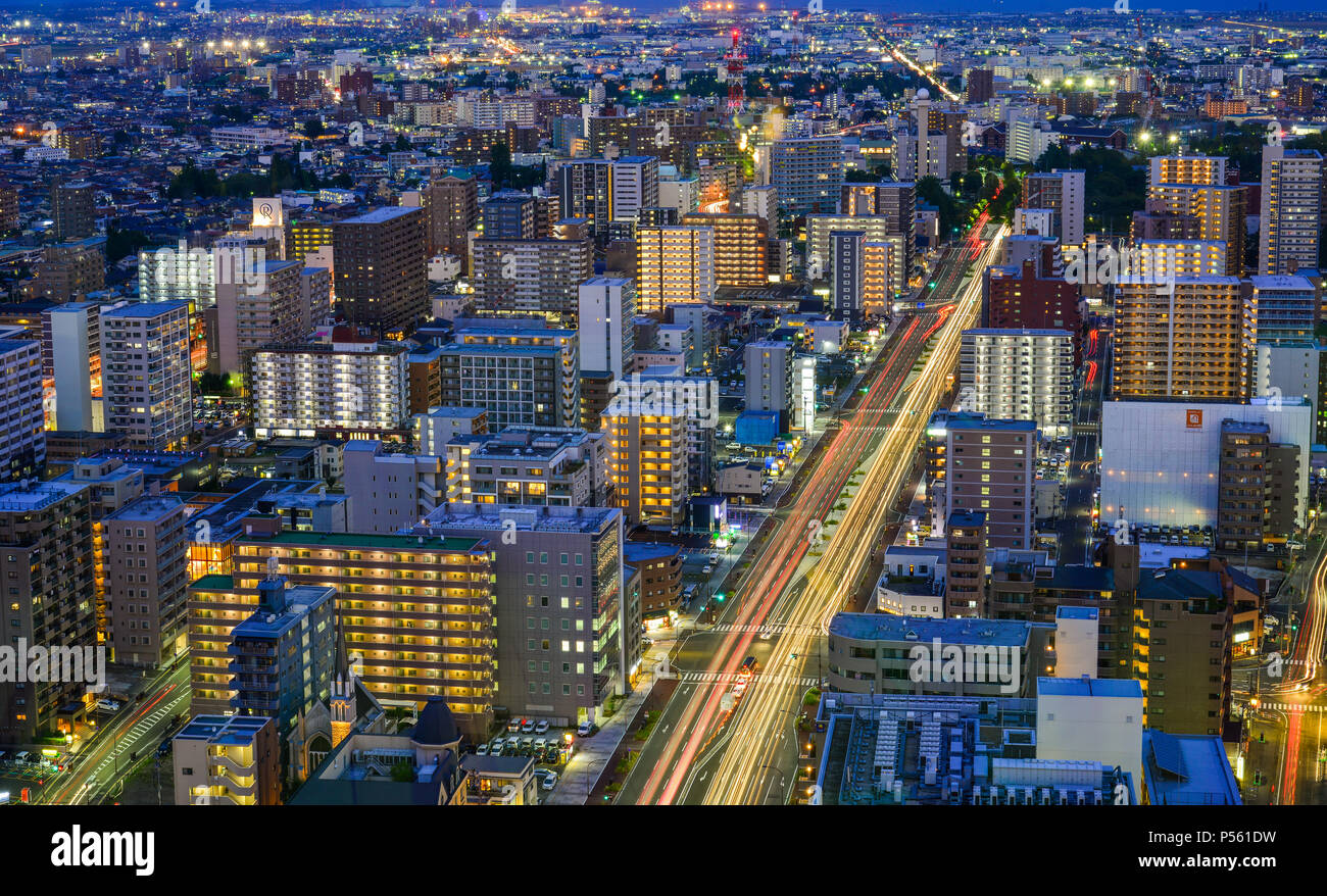 Sendai, Japan - Oct 3, 2017. Night view of Sendai, Japan. Sendai is the ...