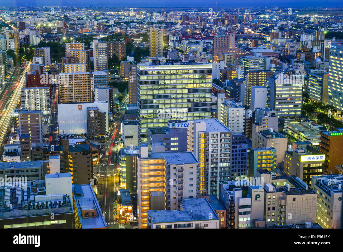 Sendai, Japan - Oct 3, 2017. Night view of Sendai, Japan. Sendai is the ...