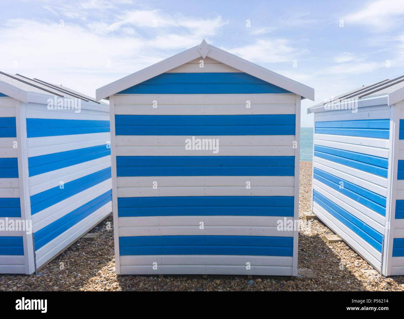 Blue white striped beach huts hi-res stock photography and images - Alamy