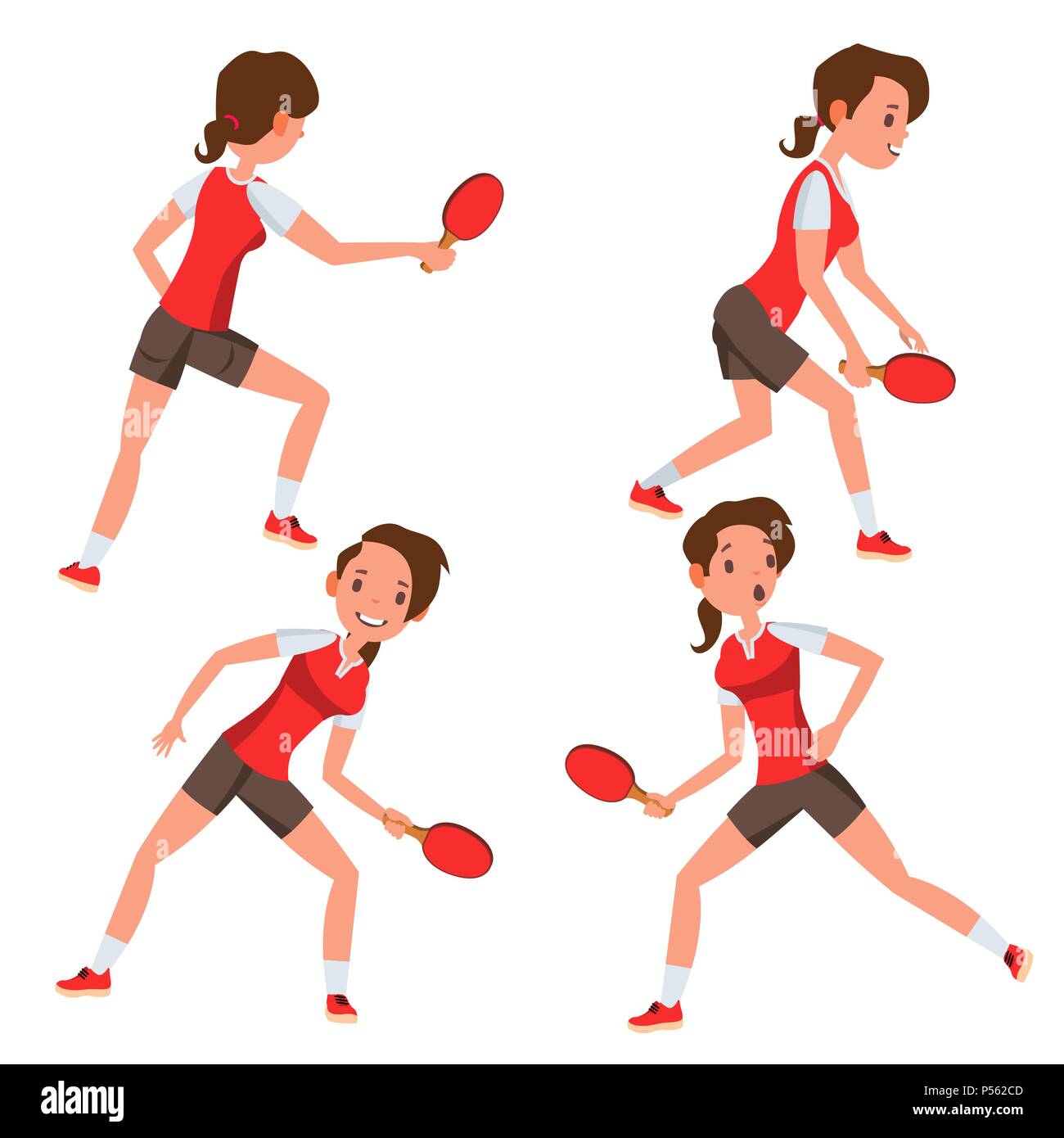Table Tennis Female Player Vector. Game Match. Silhouettes. Playing In ...