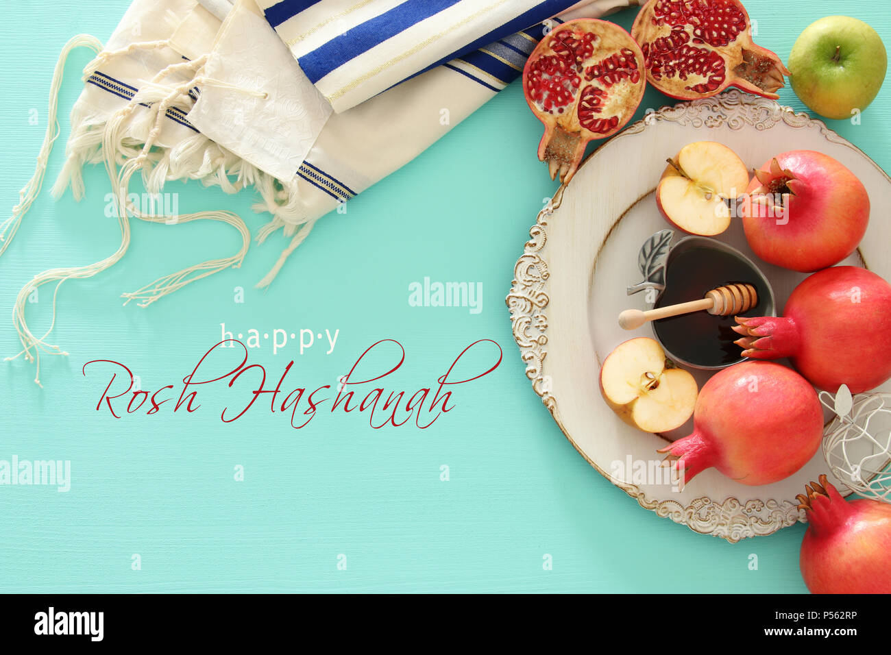 Rosh hashanah (jewish New Year holiday) concept. Traditional symbols ...
