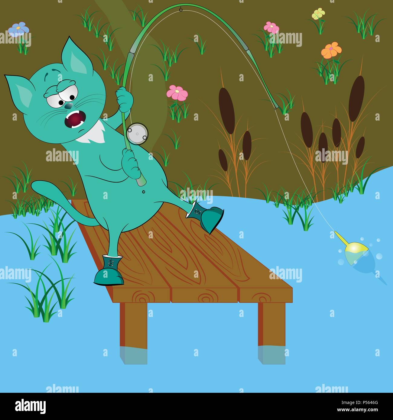 the cat is fishing cartoon Stock Vector Image & Art - Alamy