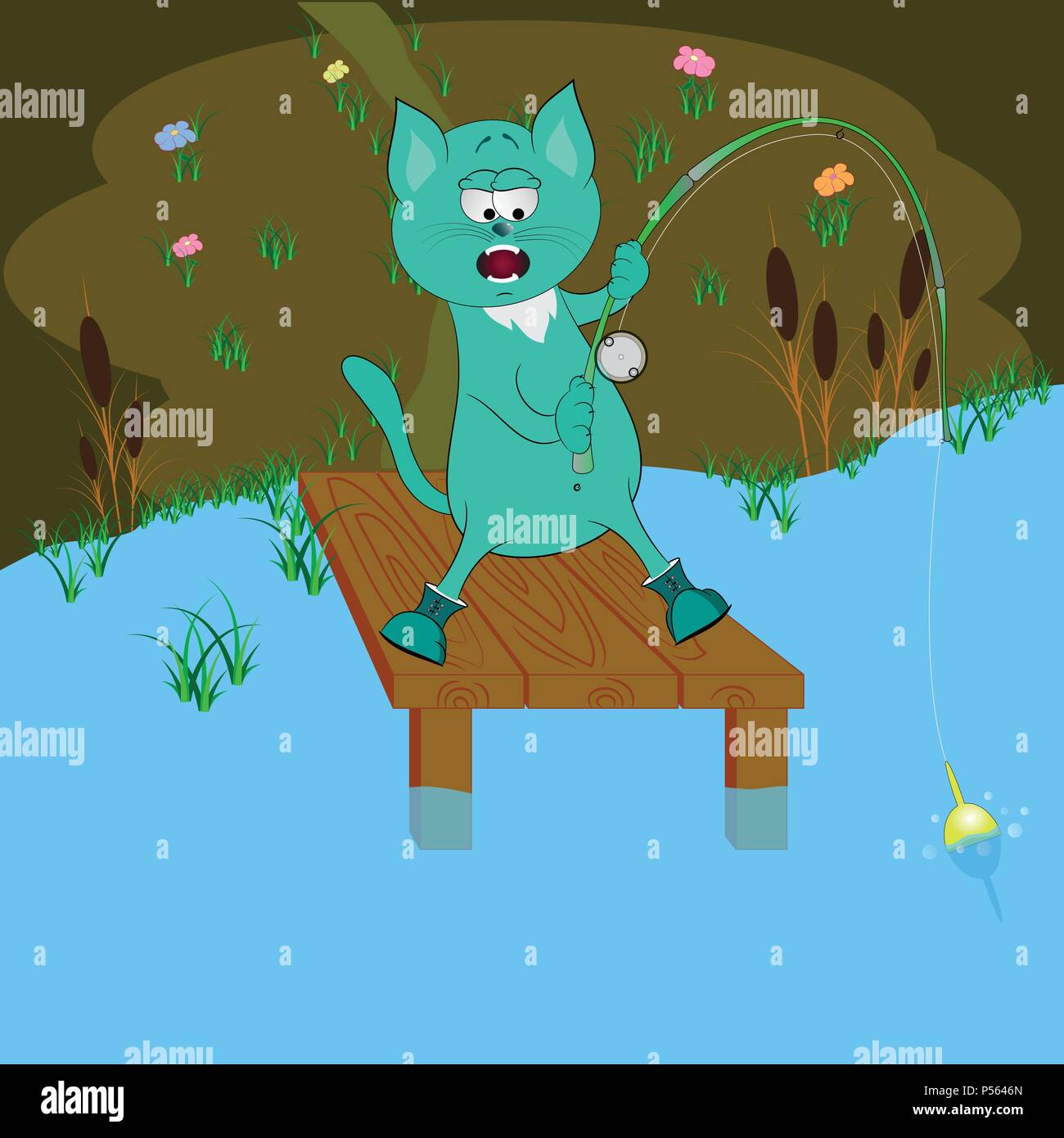 the cat is fishing illustration Stock Vector Image & Art - Alamy