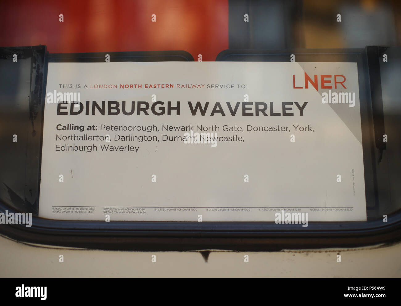 A sign in the window of a London North Eastern Railway (LNER) train ...