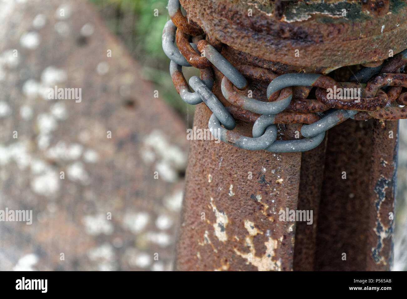 Rusty steel chain element, industrial background for commercial use ...
