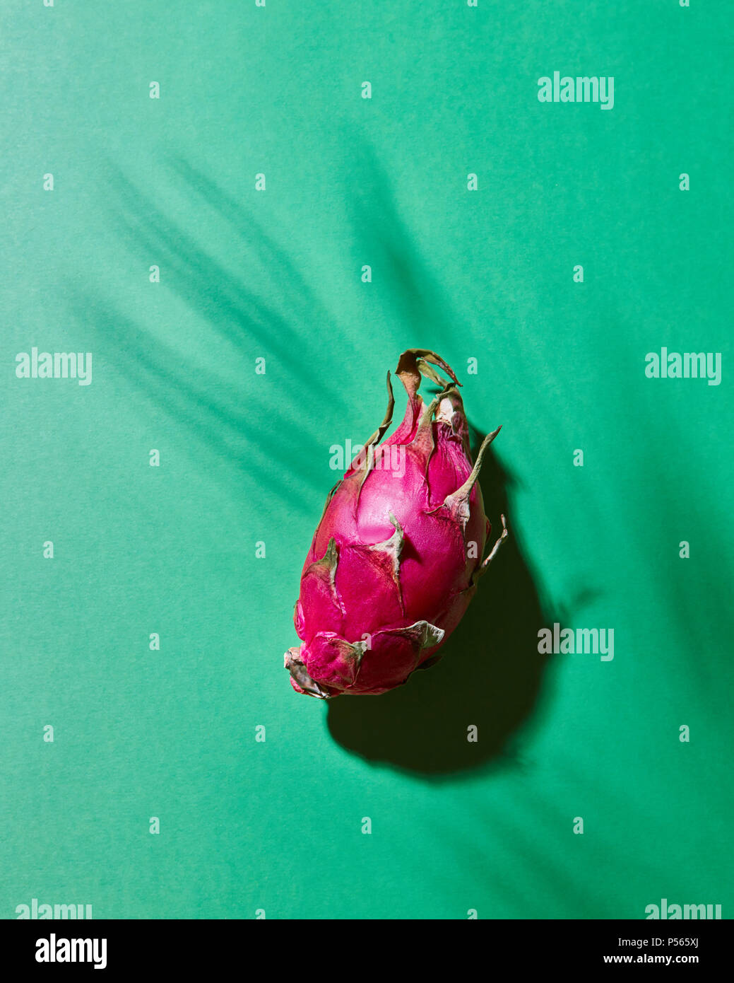 Pink pitahaya on a green background with a shadow Stock Photo - Alamy