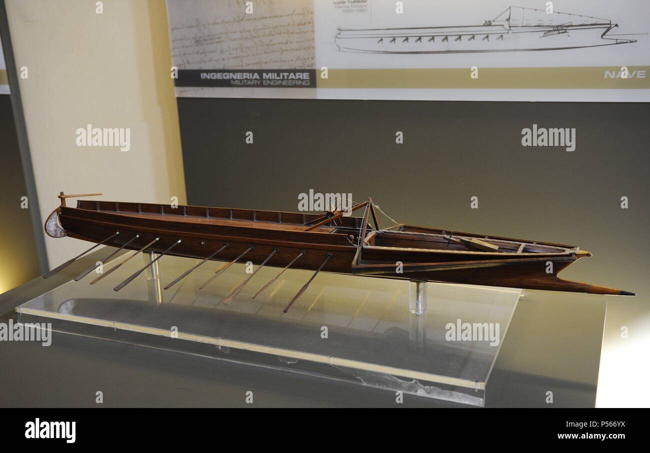 Fast ramming boat. Codex Ashburham 2037, sheet 3r, 1487-1492. Model ...