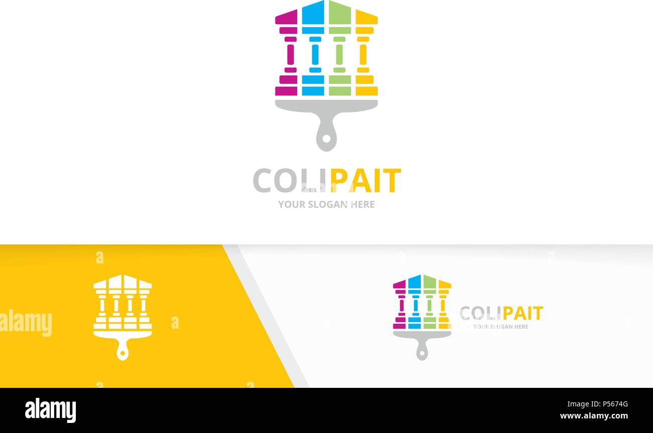 Vector bank and brush logo combination. Column and paintbrush symbol or ...
