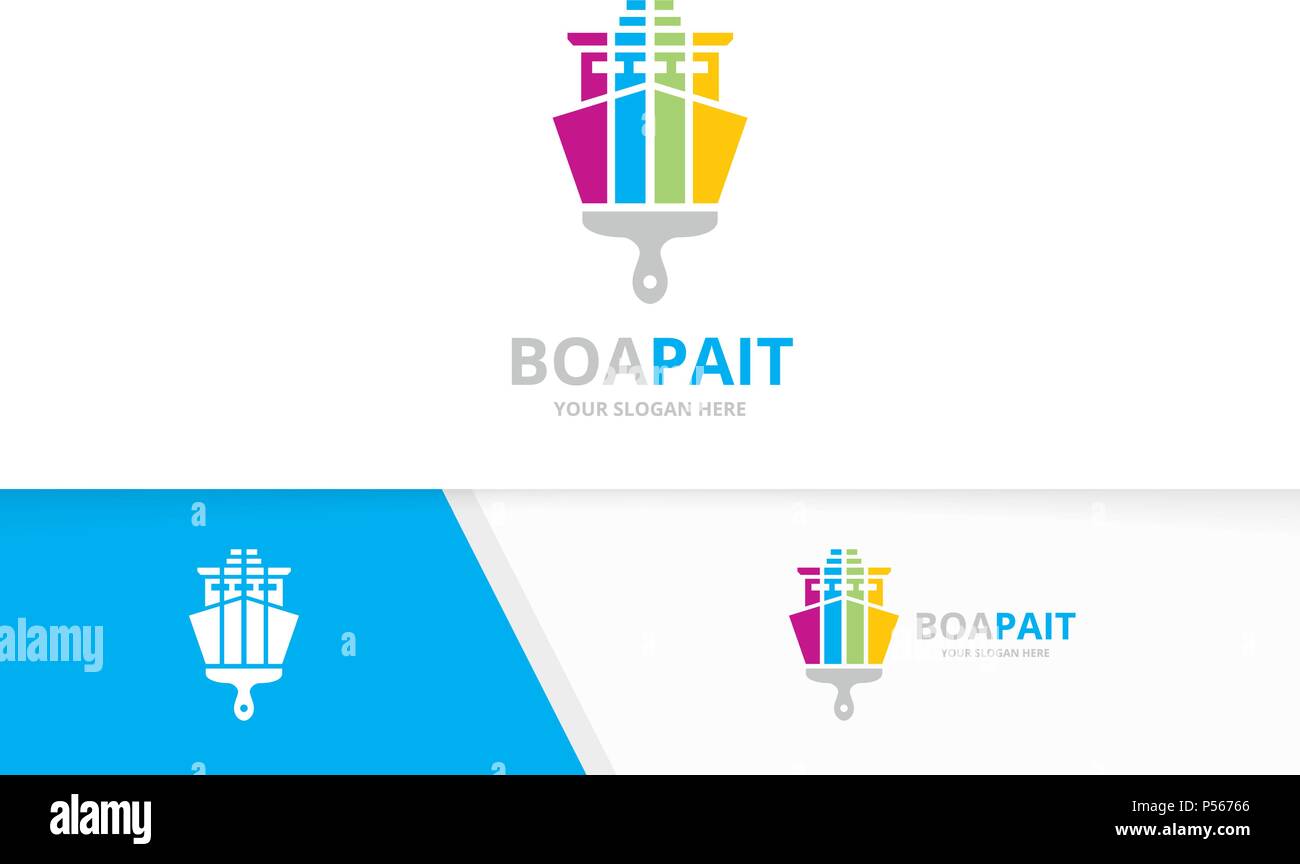 Vector ship and brush logo combination. Boat and paintbrush symbol or ...