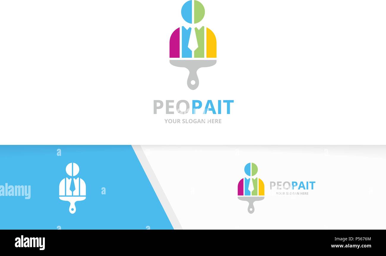 Vector man and brush logo combination. People and paintbrush symbol or ...