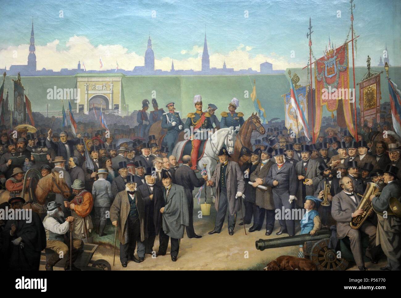 Walls start demolition. Ceremony Riga City, November 15, 1857. Artist ...