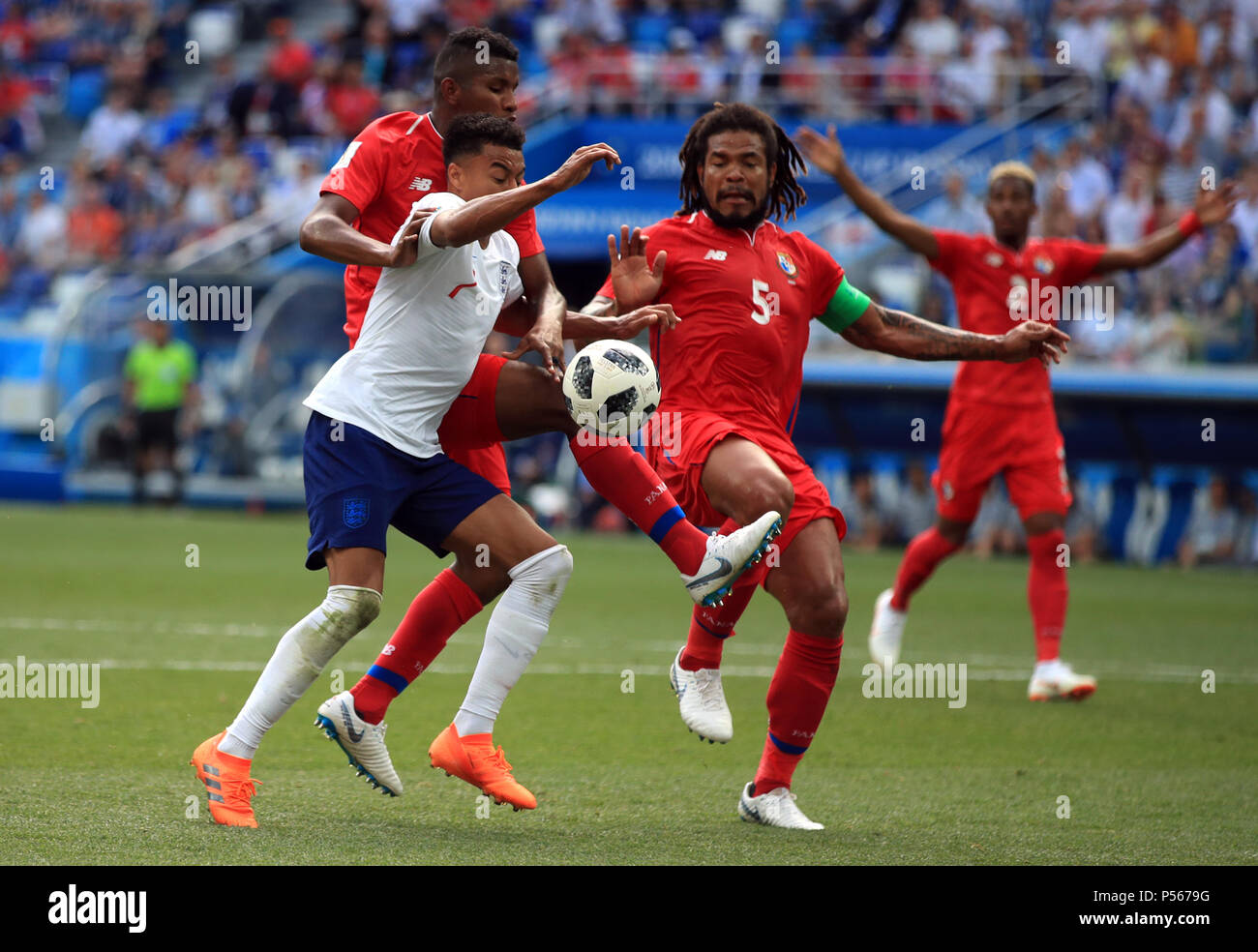 Panama's Fidel Escobar challenges England's Jesse Lingard for the ball ...