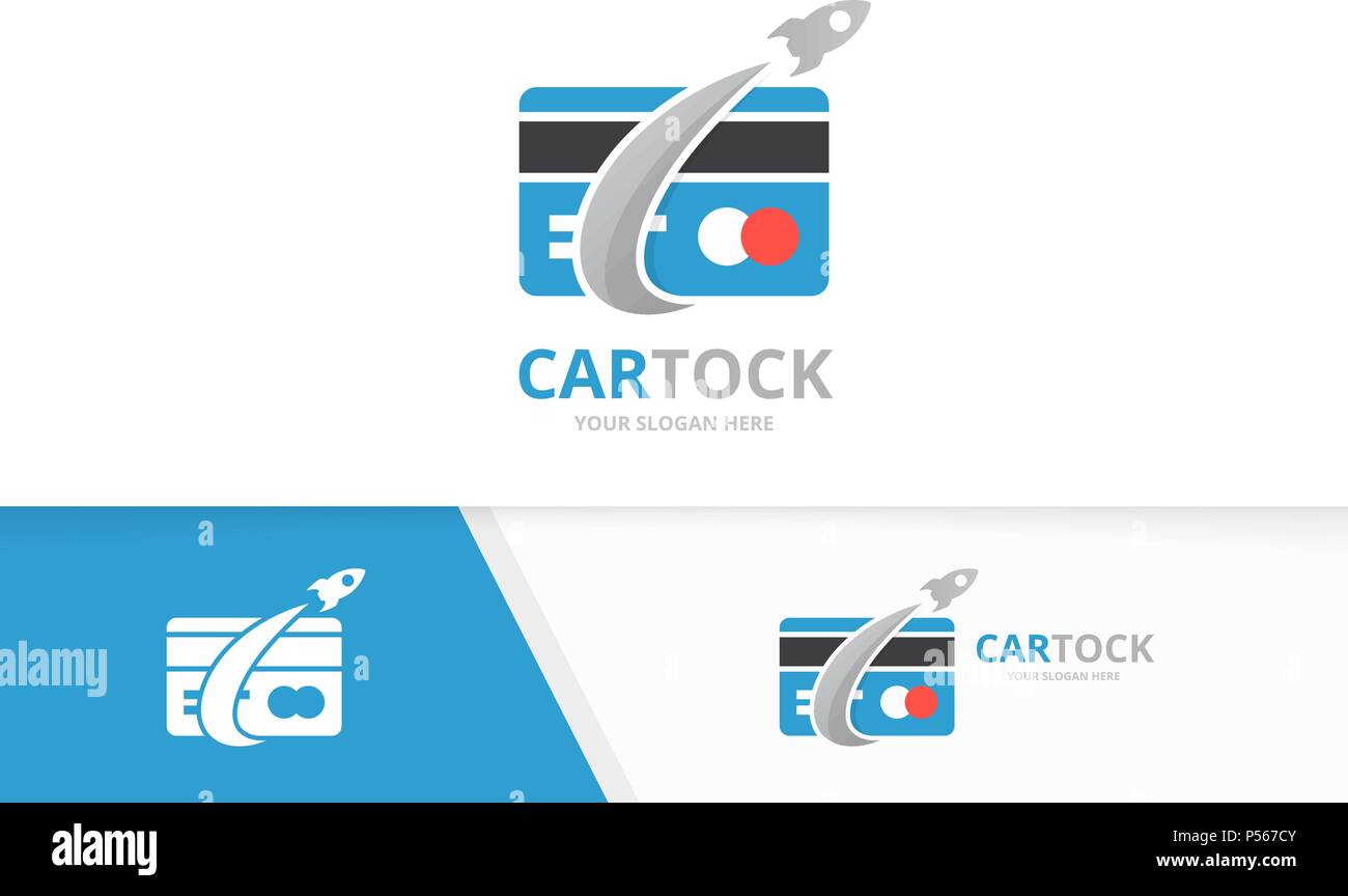 Vector credit card and rocket logo combination. Gift and airplane ...