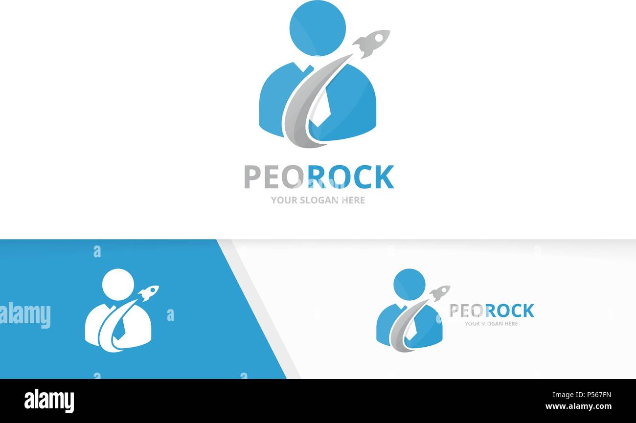 Vector man and rocket logo combination. People and airplane symbol or ...