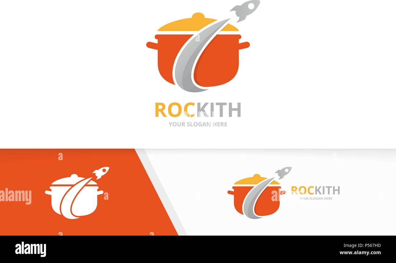Vector pot and rocket logo combination. Kitchen and airplane symbol or ...