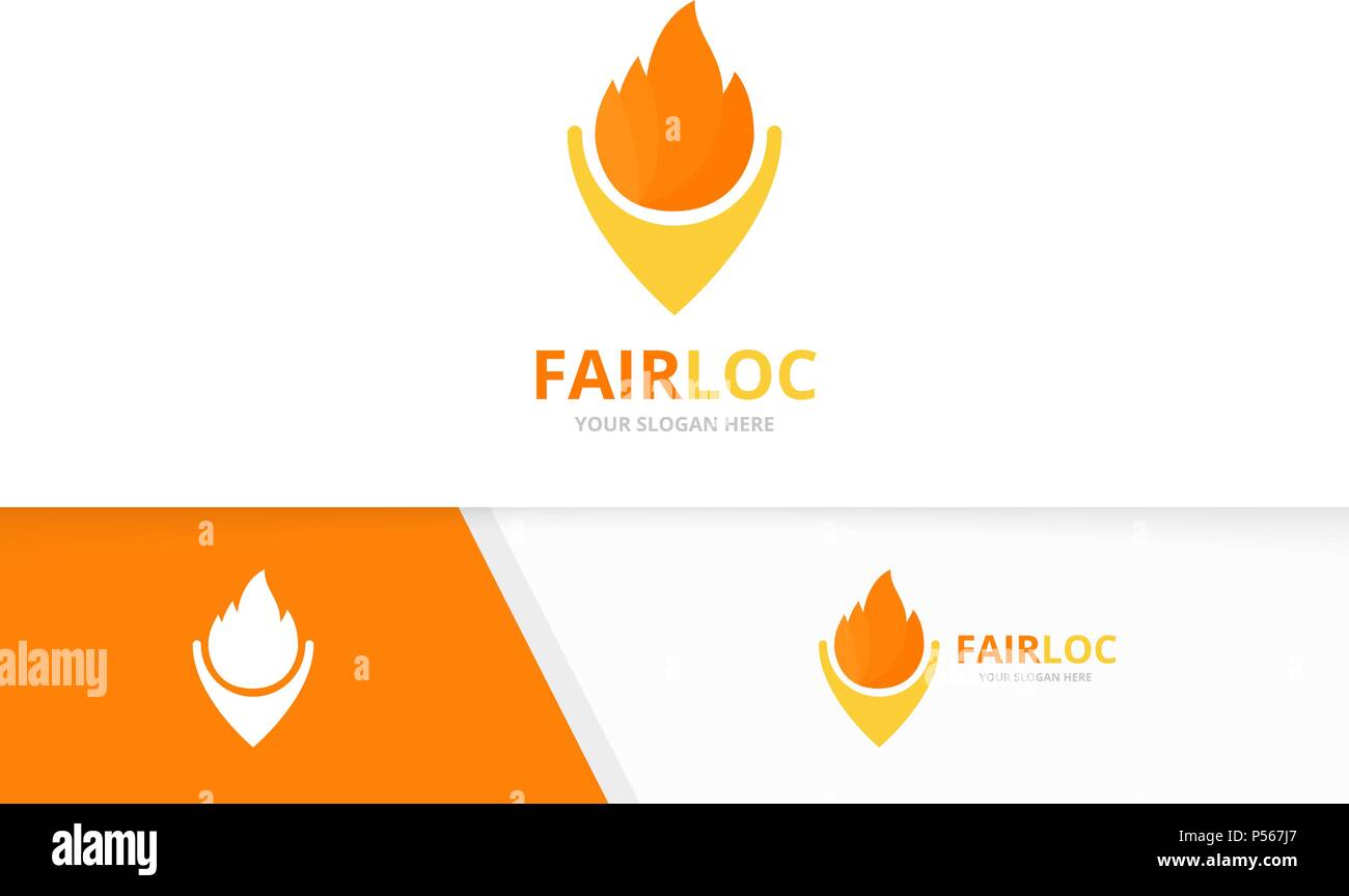 Vector fire and map pointer logo combination. Flame and gps locator ...