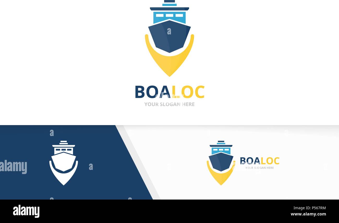 Vector ship and map pointer logo combination. Boat and gps locator ...