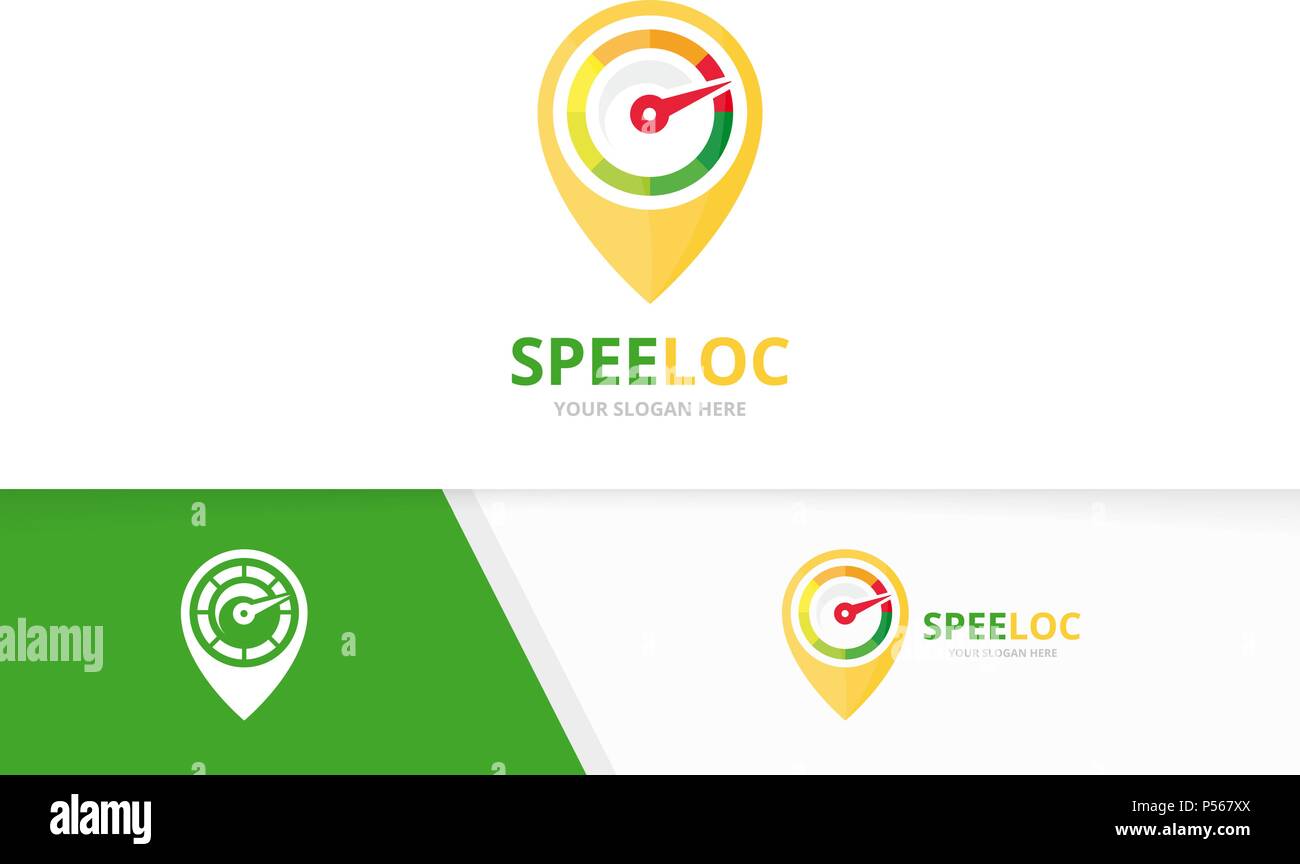 Vector speedometer and map pointer logo combination. Tachometer and gps ...