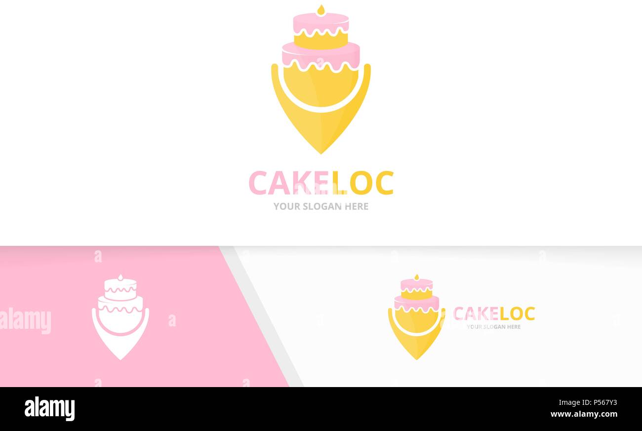 Vector cake and map pointer logo combination. Pie and gps locator ...