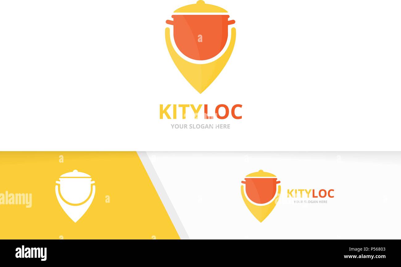 Vector pot and map pointer logo combination. Kitchen and gps locator ...