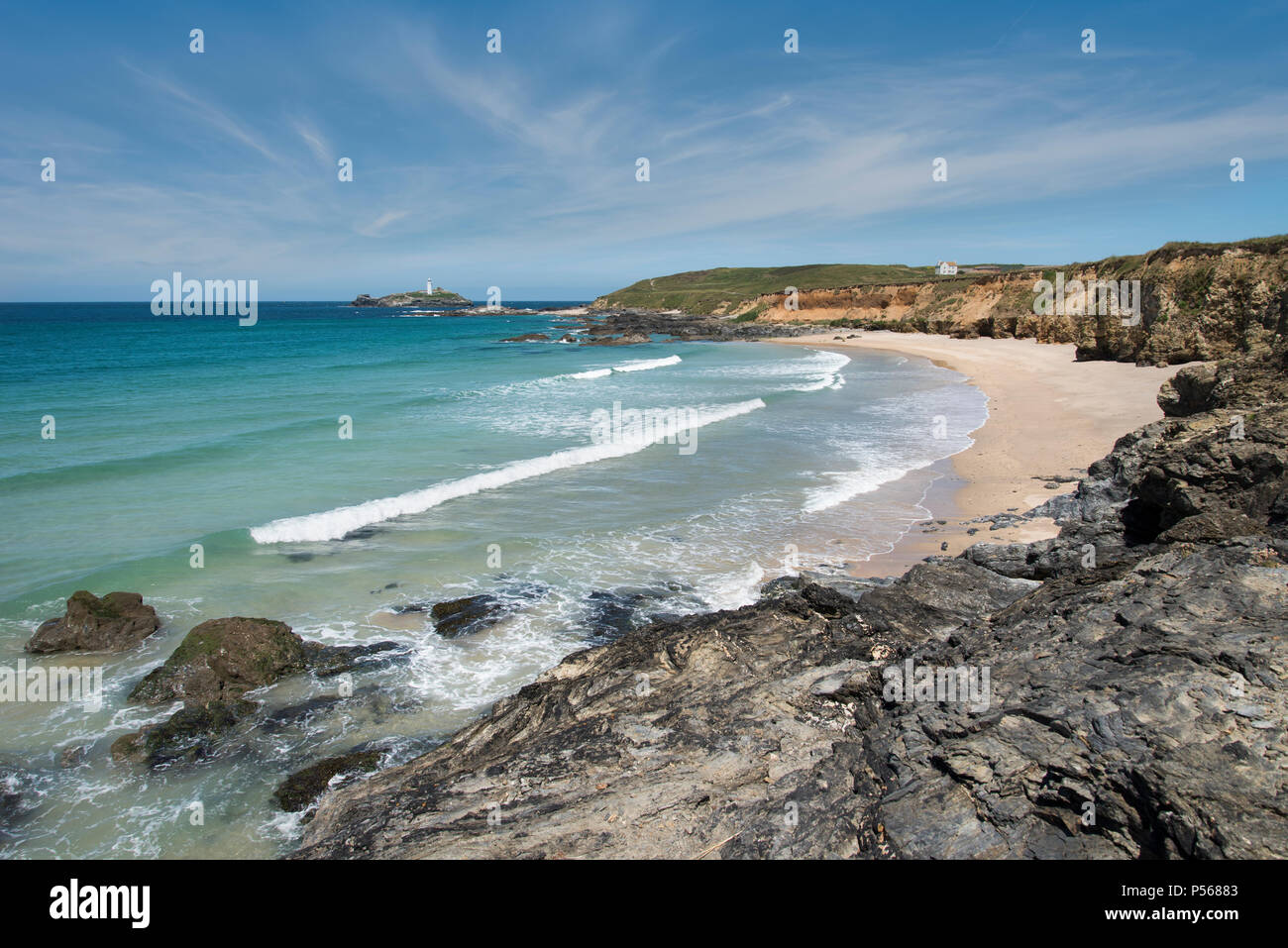Godrevy beach and light house Cornwall Stock Photo - Alamy