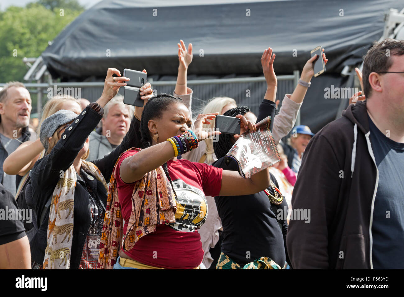 Crowd taking photos and having fun at the 2018 Africa Oye music ...